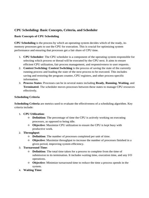 Lecture16 And 17 Unit 2 Cpu Scheduling Pdf