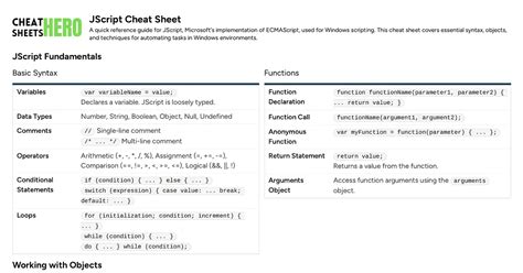 Jscript Cheat Sheet Cheatsheet Cheat Sheets Hero