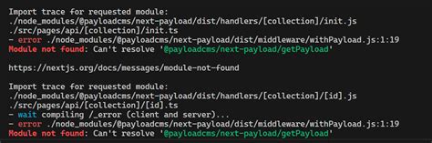 Module Not Found Payloadcmsnext Payloadgetpayload · Issue 76 · Payloadcmsnext Payload · Github
