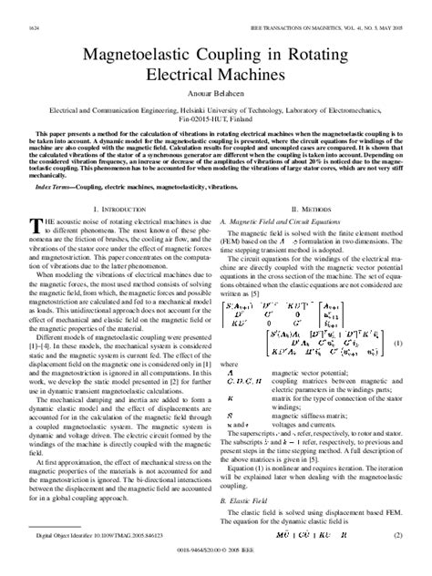 Pdf Magnetoelastic Coupling In Rotating Electrical Machines