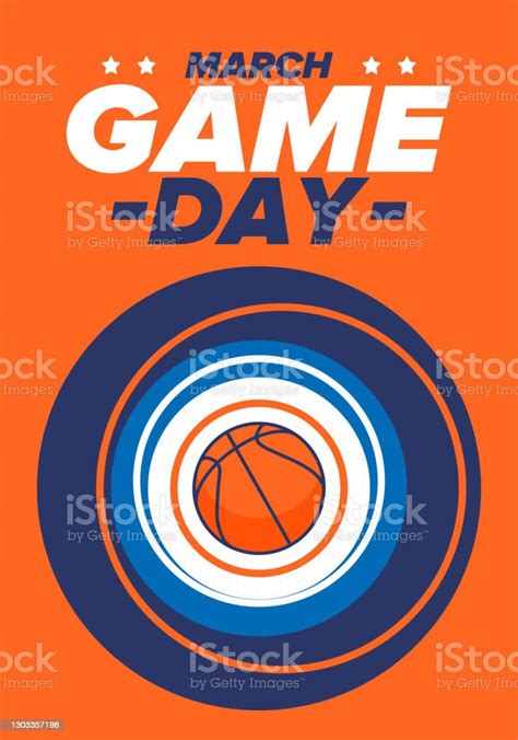 게임 데이 3월 농구 플레이오프 미국에서 슈퍼 스포츠 파티 시즌 토너먼트의 마지막 경기 프로 팀 챔피언십 농구공을 위한 공 스포츠 포스터 벡터 일러스트레이션 3월에 대한