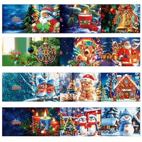 Syntego 12pcs 5d Diy Diamond Art Christmas Card Kits For