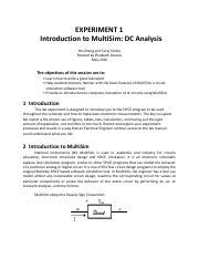 Lab 1 Multisim Introduction And DC Analysis Pdf EXPERIMENT 1 Introduction To MultiSim DC