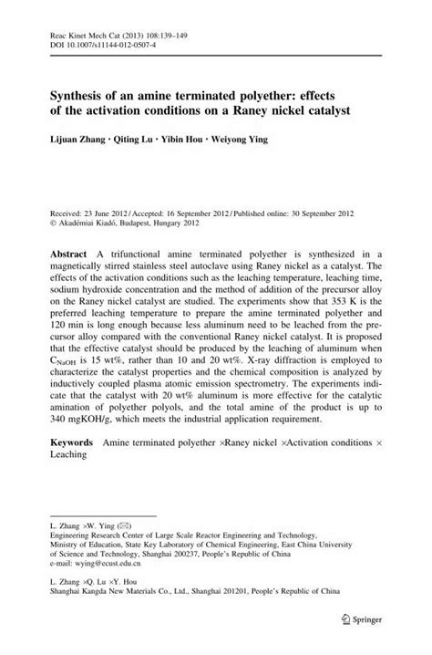 Pdf Synthesis Of An Amine Terminated Polyether Effects Of The