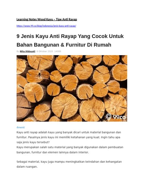 Learning Notes Wood Kayu Tipe Anti Rayap Pdf