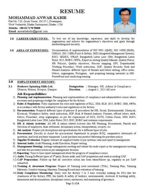 Mohammad Anwar Kabir Pdf Occupational Safety And Health Employment