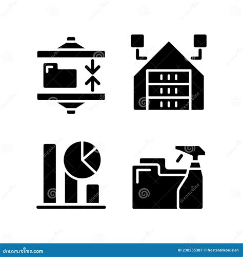 Data Mining Processes Black Glyph Icons Set On White Space Stock Vector Illustration Of