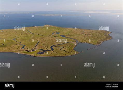Aerial View Of The Island Of Langeneß Showing The Harbour And Salt
