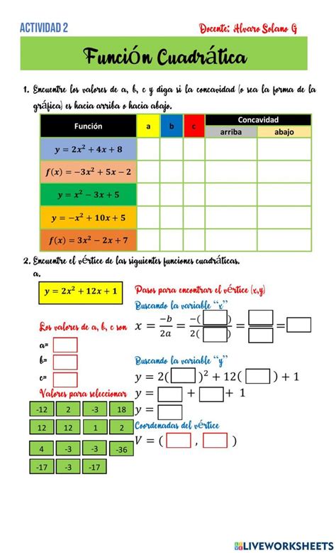 Funcion Cuadratica Online Worksheet For 11