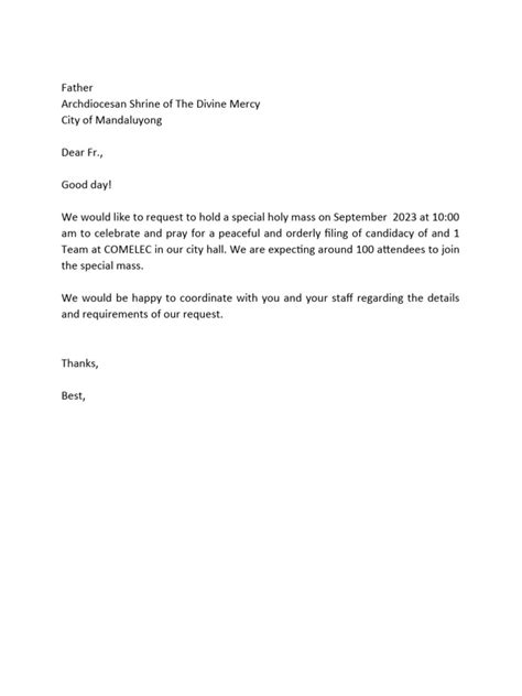 Request Letter For Special Mass Pdf
