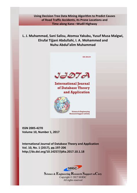 Pdf Using Decision Tree Data Mining Algorithm To Predict Causes Of Road Traffic Accidents Its