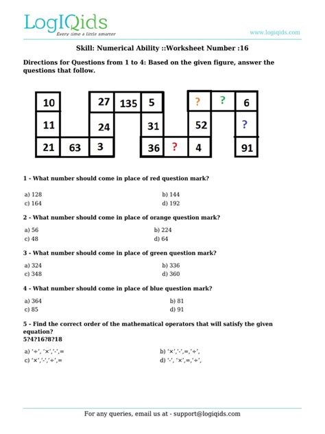 Skill Numerical Ability Worksheet Number 16 Pdf Mathematics