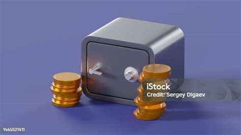 은행 예금 3d 렌더링을 주제로 한 금화 그림이 있는 격리된 파란색 배경에 안전 경호에 대한 스톡 사진 및 기타 이미지 경호 지폐 통화 3차원 형태 Istock