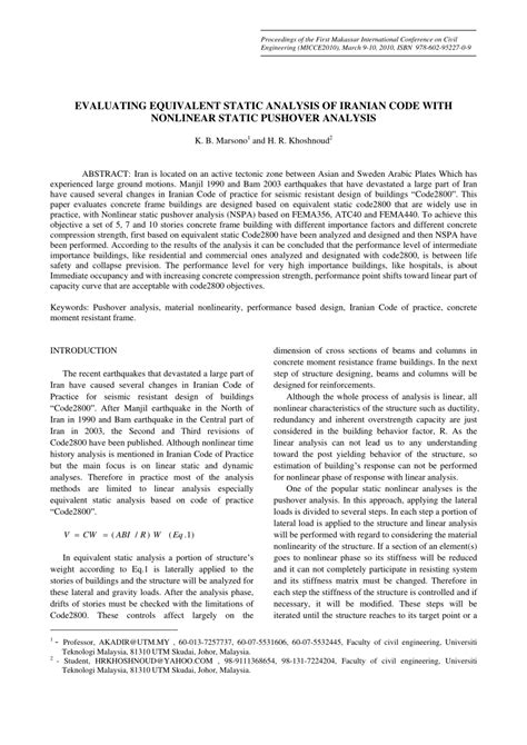 PDF EVALUATING EQUIVALENT STATIC ANALYSIS OF IRANIAN CODE WITH NONLINEAR STATIC PUSHOVER ANALYSIS