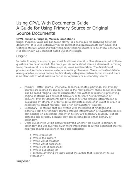 Opvl Source Analysis Pdf Primary Sources Evaluation