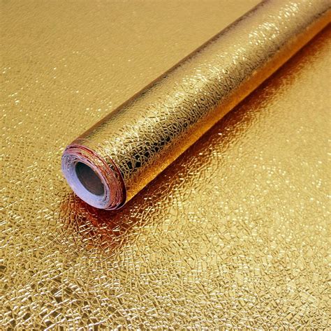 Gold Contact Paper Kitchen Oil Proof Texture Wallpaper 40x300cm Peel