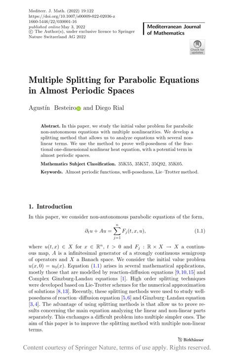 Multiple Splitting For Parabolic Equations In Almost Periodic Spaces Request Pdf