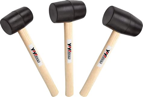 Yiyitools Rubber Mallet Set With Wood Handle 3 Piece 8oz 16oz And 24oz