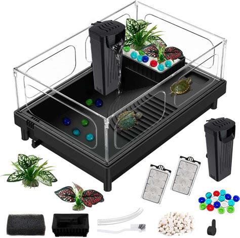 Kit De Inicio Para Reptiles 39x27x18 Cm Acuario De Acrílico Con Filtro Y Áreas