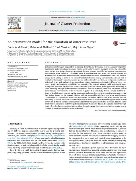 Pdf An Optimization Model For The Allocation Of Water Resources