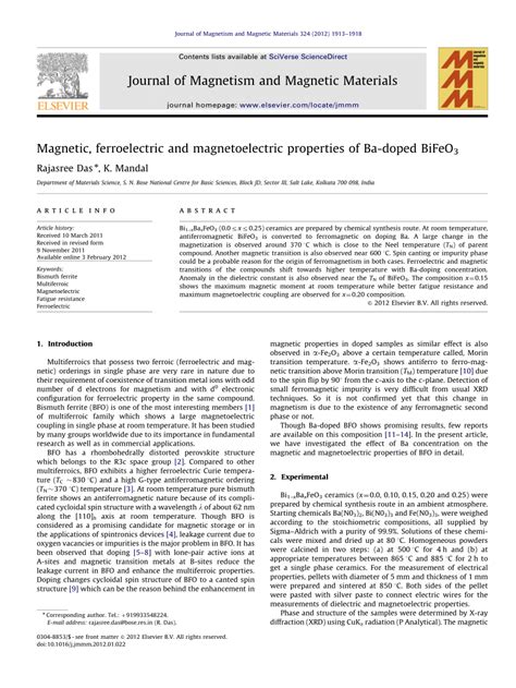 Pdf Effect Of Barium Substitution On Ferroelectric And Magnetic Properties Of Bismuth Ferrite