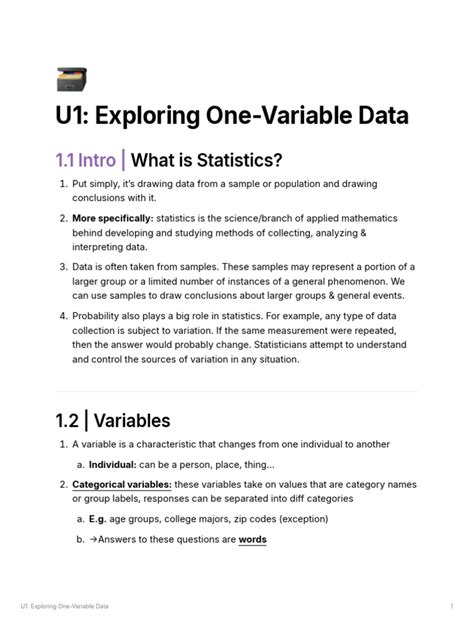 u1 exploring one variable data pdf quartile statistics