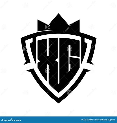 En Letter Bold Monogram Triangle Curve Shield Shape With Crown Black