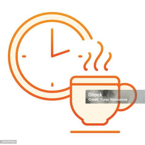 휴식 색상 아이콘시간입니다 트렌디 한 플랫 스타일의 커피 브레이크 오렌지 아이콘 시계 및 컵 그라데이션 스타일 디자인 웹 및 모바일 앱그래픽 가냘픈에 대한 스톡 벡터 아트