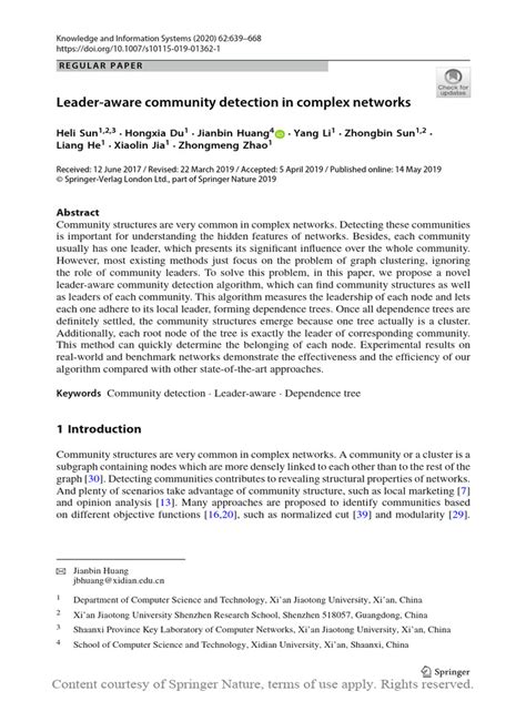 Leader Aware Community Detection In Complex Networ Pdf Cluster