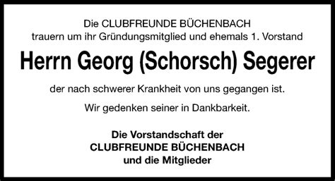 Traueranzeigen Von Georg Segerer Trauer Nn De
