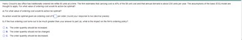 Solved Thought To Apply For What Value Of Ordering Cost