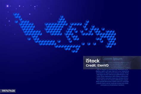 3d 클래식 블루 컬러 큐브 아이소메트릭 추상 개념 사각형 패턴 각 기하학적 모양 빛나는 별에서 인도네시아지도 벡터 그림입니다 0명에 대한 스톡 벡터 아트 및 기타 이미지