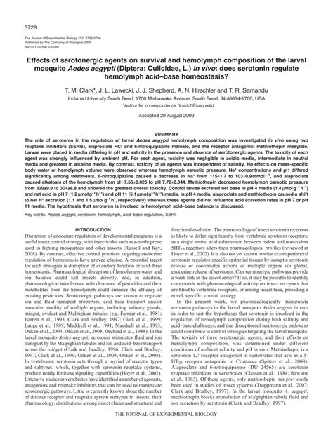 Pdf Effects Of Serotonergic Agents On Survival And Hemolymph