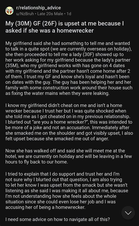 Not Oop My Gf Is Upset At Me Because I Asked If She Was A Homewrecker