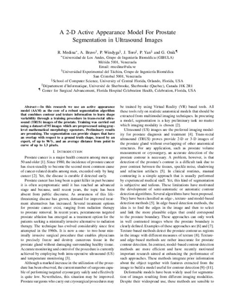 Pdf A 2 D Active Appearance Model For Prostate Segmentation In Ultrasound Images