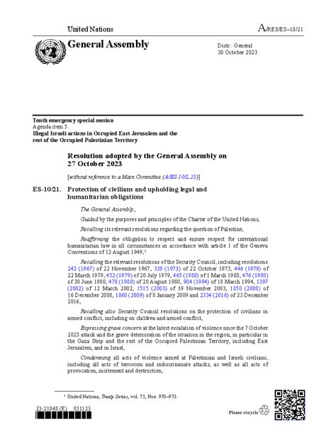General Assembly Resolution United Nations A Res Es 10 General Assembly Distr General 30
