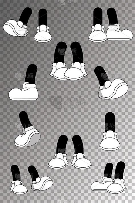 卡通腿和手收集。可爱的腿在靴子和手套的手，漫画脚在运动鞋。素材 花瓣网