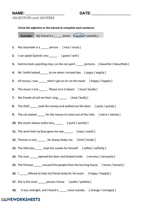 Adjective Vs Adverb Worksheet Artofit