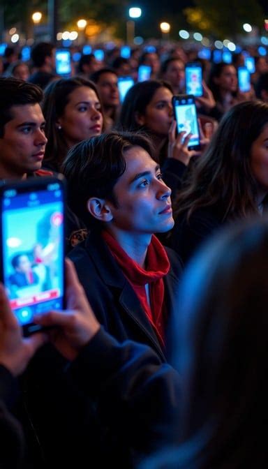 Free Illuminated Crowd Gathering Image Crowd Smartphones Screens