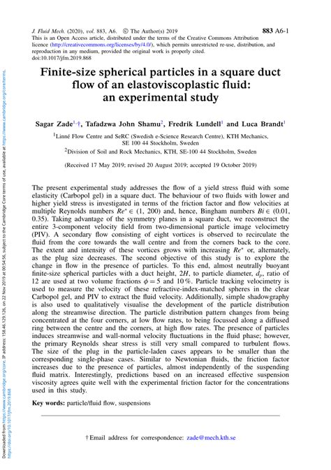 Pdf Finite Size Spherical Particles In A Square Duct Flow Of An Elastoviscoplastic Fluid An