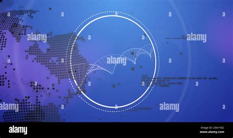 Image Of Spinning Dna Structure Spinning Globe And Data Processing Against Blue Background