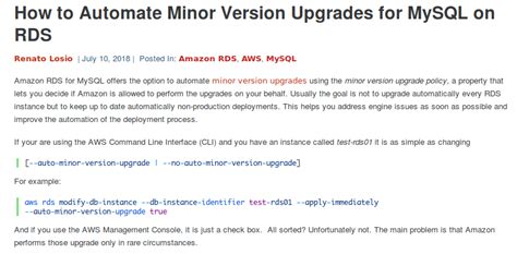 Minor Version Upgrades For Mysql On Rds Renato Losio