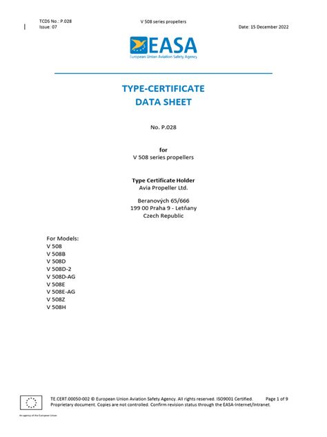 Tcds P 028 V508 Series Issue 7 Pdf Aviation Transport