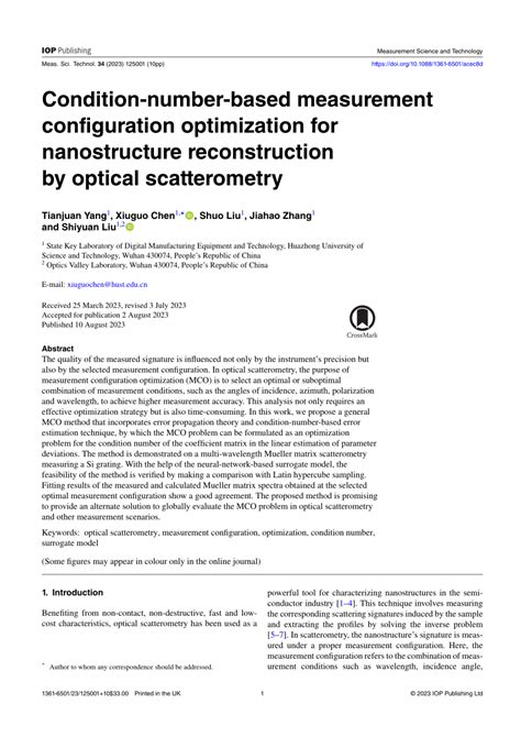 Condition Number Based Measurement Configuration Optimization For