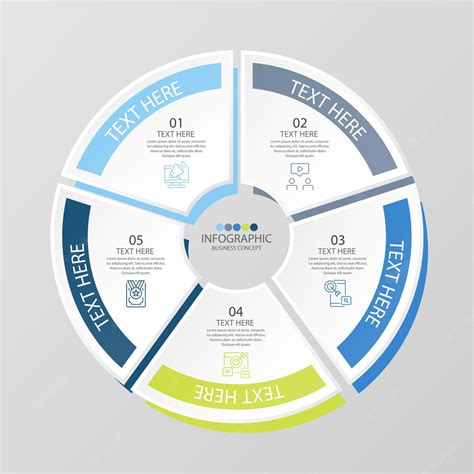 5단계 프로세스 또는 옵션 프로세스 차트 프로세스 다이어그램 프레젠테이션 워크플로 레이아웃 순서도 인포그래프에 사용되는 기본 원형 인포그래픽 템플릿 벡터