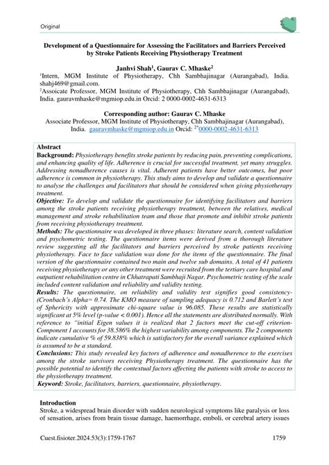 Pdf Development Of A Questionnaire For Assessing The Facilitators And Barriers Perceived By