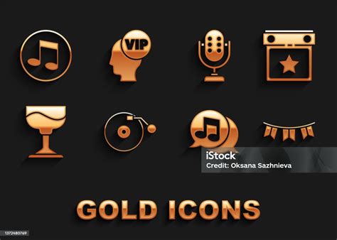 디스크 캘린더 파티 카니발 화환 플래그 음악 노트 연설 거품 칵테일 마이크 노트 톤 과 Vip 머리 아이콘으로 비닐 플레이어를