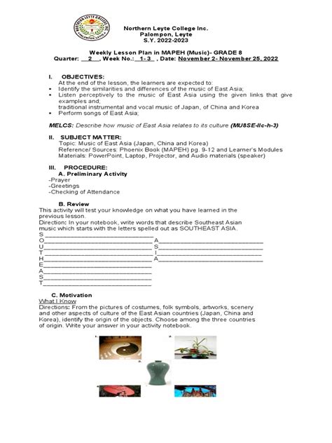 Lesson Plan Music 8 Pdf Musical Instruments String Instruments