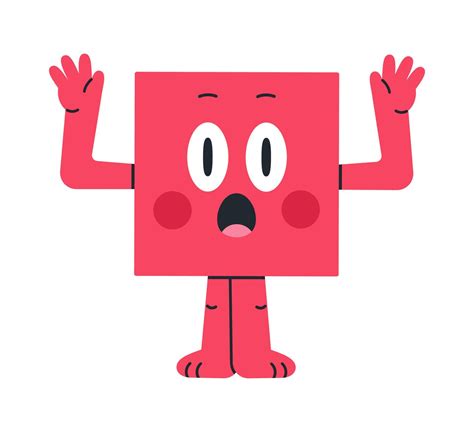Geometric Square Mascot Comic Square Character Cute Comic Square Shape Flat Illustration