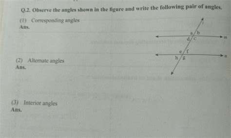 q 2 observe the angles shown in the figure and write the following pair